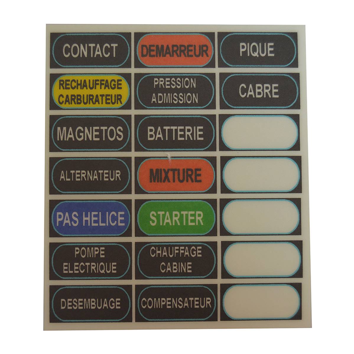 Etiquettes commandes moteur